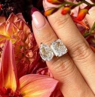 China 925 Sterling Silver Two Stone Engagement Ring With Prong Setting And White CZ Stones for sale
