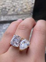 China 925 Sterling Silver Two Stone Engagement Ring With Prong Setting And White CZ Stones for sale