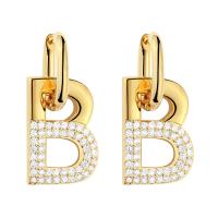 China Women Accessories B Hoop Earrings in Brass with Custom Initial Letter and Gold Plating for sale