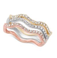 China 3 Pieces Pave Ring Set Rhodium Plated Wave Ring Sterling Silver for sale