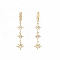 China Gold Plated 925 Silver Brazilian Starburst Long Dangle Hoop Earrings for Women for sale