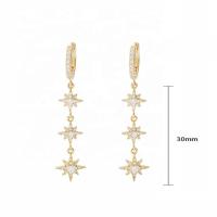 China Gold Plated 925 Silver Brazilian Starburst Long Dangle Hoop Earrings for Women for sale