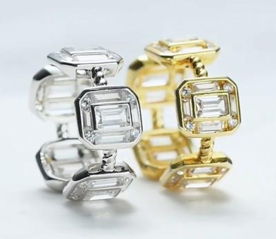 China Emerald White CZ Women Eternity Band Baguette 18K Gold 925 Sterling Silver Rings for sale
