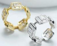 China Emerald White CZ Women Eternity Band Baguette 18K Gold 925 Sterling Silver Rings for sale