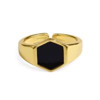 China 14K Gold Plated Black Agate Cuff Rings in 925 Silver for Style-conscious Individuals for sale