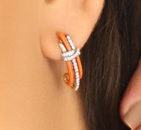 China 2024 Fashion Brazilian Enigma Silver Earrings with Orange Epoxy and White CZ Jewelry Accessorie for sale
