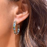China Jewelry Main Material Silver Baguette Blue and Green Topaz Stud Hoops for Classic Style for sale