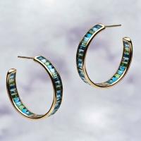 China Jewelry Main Material Silver Baguette Blue and Green Topaz Stud Hoops for Classic Style for sale