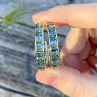 China Jewelry Main Material Silver Baguette Blue and Green Topaz Stud Hoops for Classic Style for sale