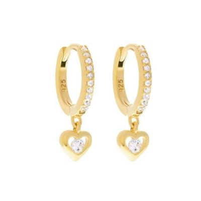 China Gold Plated Mini Dangle Heart CZ Huggie Earrings Add a Touch of Glamour to Your Look for sale