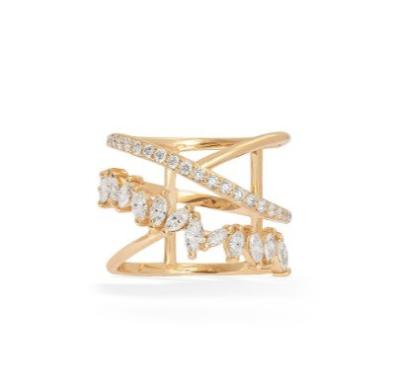 China Party Statement Piece Sterling Silver Rhodium Plated Zig Zag Diamond Ring For Women for sale