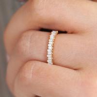 China 925 Sterling Silver CZ Diamond Baguette Women's Eternity Ring with Yellow Gold Plating for sale