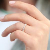 China 925 Sterling Silver CZ Diamond Baguette Women's Eternity Ring with Yellow Gold Plating for sale