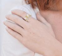 China Fine Jewelry Multicolor Ethiopian Opal Butterfly Ring 18k Yellow Gold Over Sterling Silver for sale