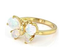 China Fine Jewelry Multicolor Ethiopian Opal Butterfly Ring 18k Yellow Gold Over Sterling Silver for sale