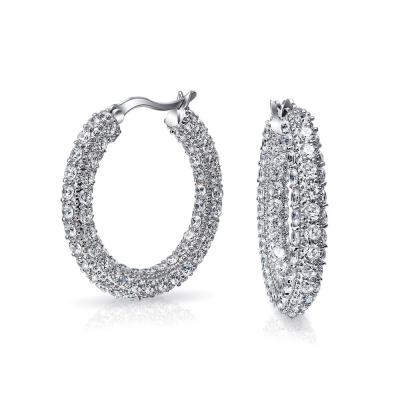 China 925 Sterling Silver Bridal Pave White CZ Hoop Earrings for Fashion-forward Brides for sale