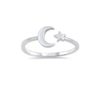 China 925 Sterling Silver High Polish Simple Open Moon Star Ring Perfect for Any Occasion for sale