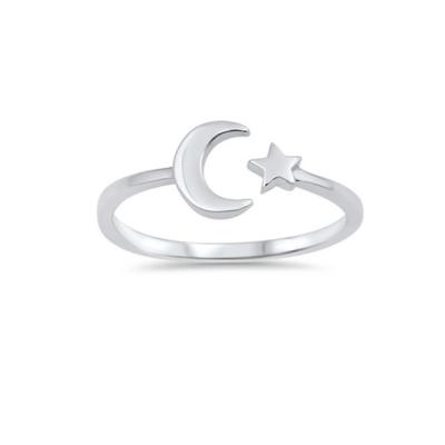 China 925 Sterling Silver High Polish Simple Open Moon Star Ring Perfect for Any Occasion for sale