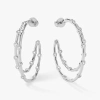 China White Cubic Zirconia Hoop Earrings Bezel Set Twin Hoop Earrings 18K Gold for sale