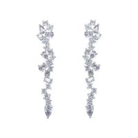 China Cluster Drop Bridal Statement Earrings White Cubic Zircon Brass Earrings Customized for sale