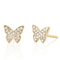 China Handmade 18K Gold Plated Butterfly Stud Earrings With White Pave Setting And ZIRCON for sale