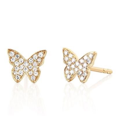 China Handmade 18K Gold Plated Butterfly Stud Earrings With White Pave Setting And ZIRCON for sale
