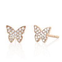 China Handmade 18K Gold Plated Butterfly Stud Earrings With White Pave Setting And ZIRCON for sale