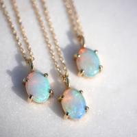 China Handmade 18K Gold Plated Pendant Prong Setting Opal Stone 925 Silver Necklace for sale