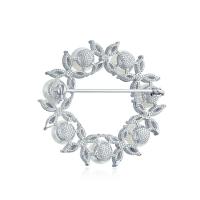 China Gold Plated Leaf Circle White Pearl Brooch 925 Silver Luxury Brooches For Women for sale