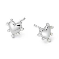 China Heart Shape Pearls Stud Earrings Handmade In 925 Sterling Silver 14K Gold For Girls Fashion Fine Jewelry for sale