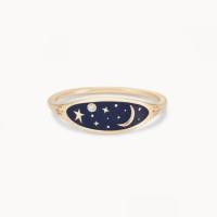 China Handmade 18K Gold Plated Midnight Blue Enamel 925 Sterling Silver Round Brilliant CZ Stacking Ring for Girls for sale