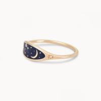 China Handmade 18K Gold Plated Midnight Blue Enamel 925 Sterling Silver Round Brilliant CZ Stacking Ring for Girls for sale