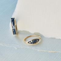 China Handmade 18K Gold Plated Midnight Blue Enamel 925 Sterling Silver Round Brilliant CZ Stacking Ring for Girls for sale