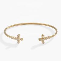 China Pave Inlaid Crystal Zircon 925 Sterling Silver Bangle Cross Cuff 18K Gold Bangle for sale
