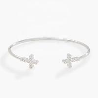 China Pave Inlaid Crystal Zircon 925 Sterling Silver Bangle Cross Cuff 18K Gold Bangle for sale
