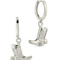 China Cowboy Boot Micro Delicate Brass Drop Earrings White CZ Stone Brass Dangle Earrings for sale