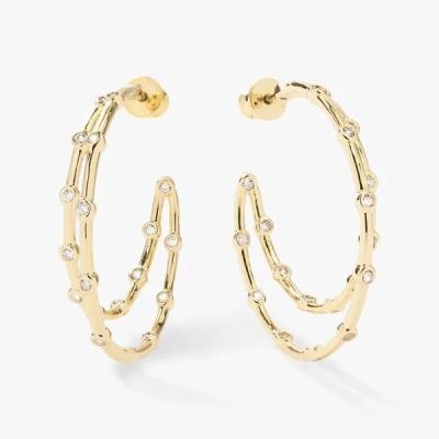 China White Cubic Zirconia Hoop Earrings Bezel Set Twin Hoop Earrings 18K Gold for sale