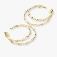 China White Cubic Zirconia Hoop Earrings Bezel Set Twin Hoop Earrings 18K Gold for sale