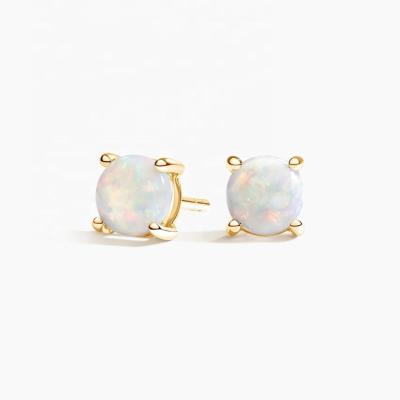 China 18K Gold 6MM Solitaire Opal Stud Earrings For Women And Girls Fine Jewelry for sale