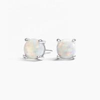 China 18K Gold 6MM Solitaire Opal Stud Earrings For Women And Girls Fine Jewelry for sale