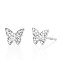 China Handmade 18K Gold Plated Butterfly Stud Earrings With White Pave Setting And ZIRCON for sale