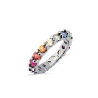 China Unique Prong Colorful Cubic Zircon Accessories Women 925 Sterling Silver Eternity Band Ring for sale