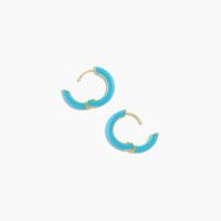 China Customized Logo Chunky 18K Gold Plated Hoop Turquoise Enamel Color 925 Sterling Silver Huggies Earrings for sale