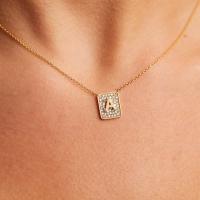 China Make Her Day With 14K Gold Square Initial Gemstone Necklaces For Women Valentine Gift for sale