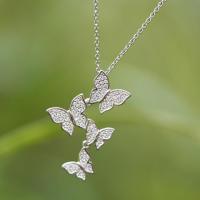 China 925 Sterling Silver White Gold Plated Micron Pave 4 Butterflies Charm Pendant For Women for sale