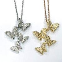 China 925 Sterling Silver White Gold Plated Micron Pave 4 Butterflies Charm Pendant For Women for sale