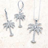 China 925 Sterling Silver Women'S Drop Earrings With Palm Tree Design And Zircon White CZ Diamond for sale