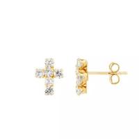 China 925 Sterling Silver White Cubic Zirconia Cross Button Stud Earrings with 18K Gold Plating for sale