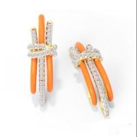 China 2024 Fashion Brazilian Enigma Silver Earrings with Orange Epoxy and White CZ Jewelry Accessorie for sale