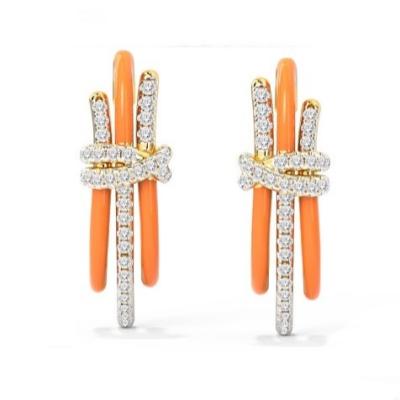 China 2024 Fashion Brazilian Enigma Silver Earrings with Orange Epoxy and White CZ Jewelry Accessorie for sale